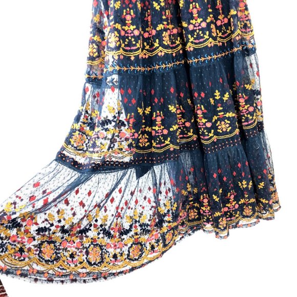Sundance | Dresses | Sundance Embroidered Flower Midi Boho Navy Dress ...